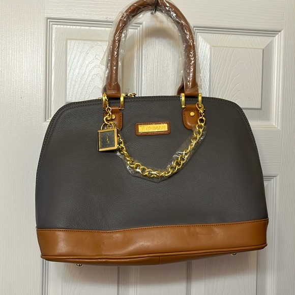 Joy & Iman | Bags | Large Joy Iman Gray Brown Handbag With Gold ...